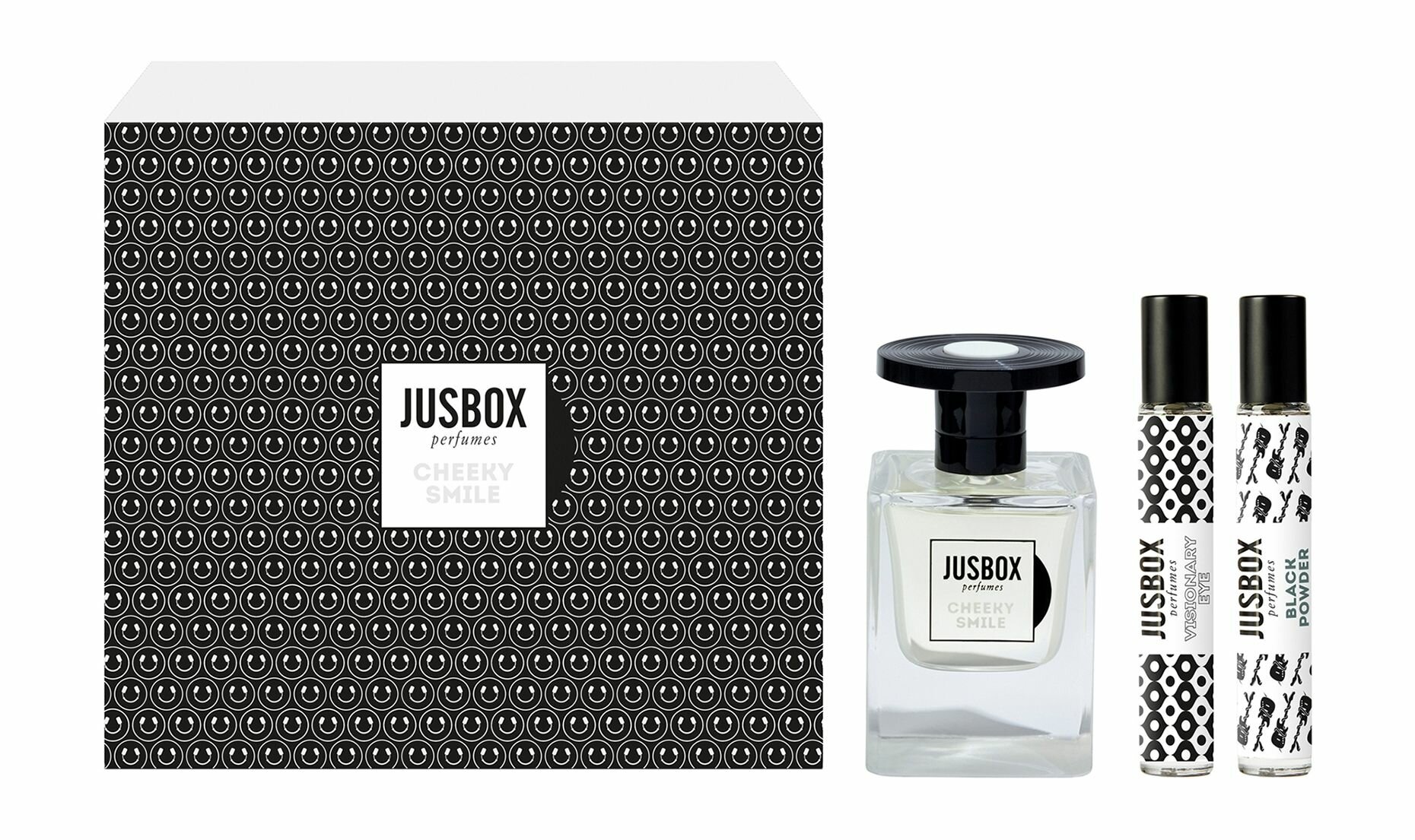 Jusbox набор: cheeky smile 78ml + visionary eye 7,8ml + black powder 7,8ml парфюмерная вода марка