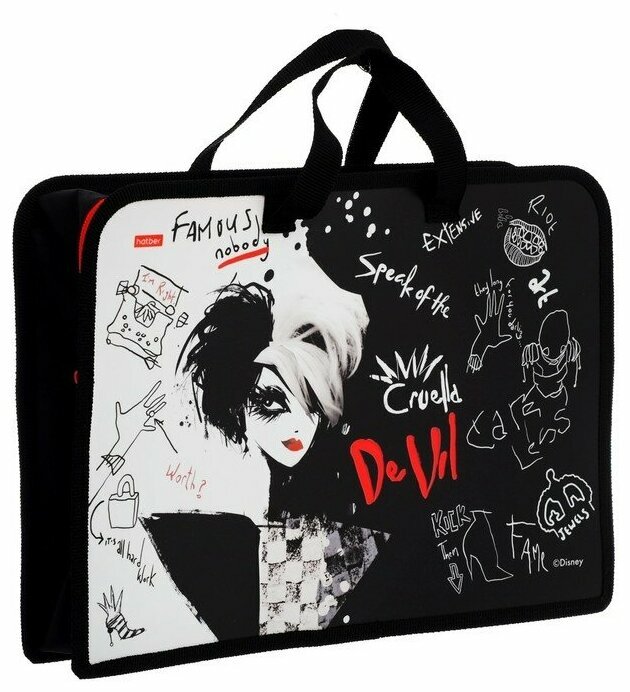 Папка с ручками пластик А4 Hatber, 340 х 245 х 70 мм, "Круэлла" (Disney)