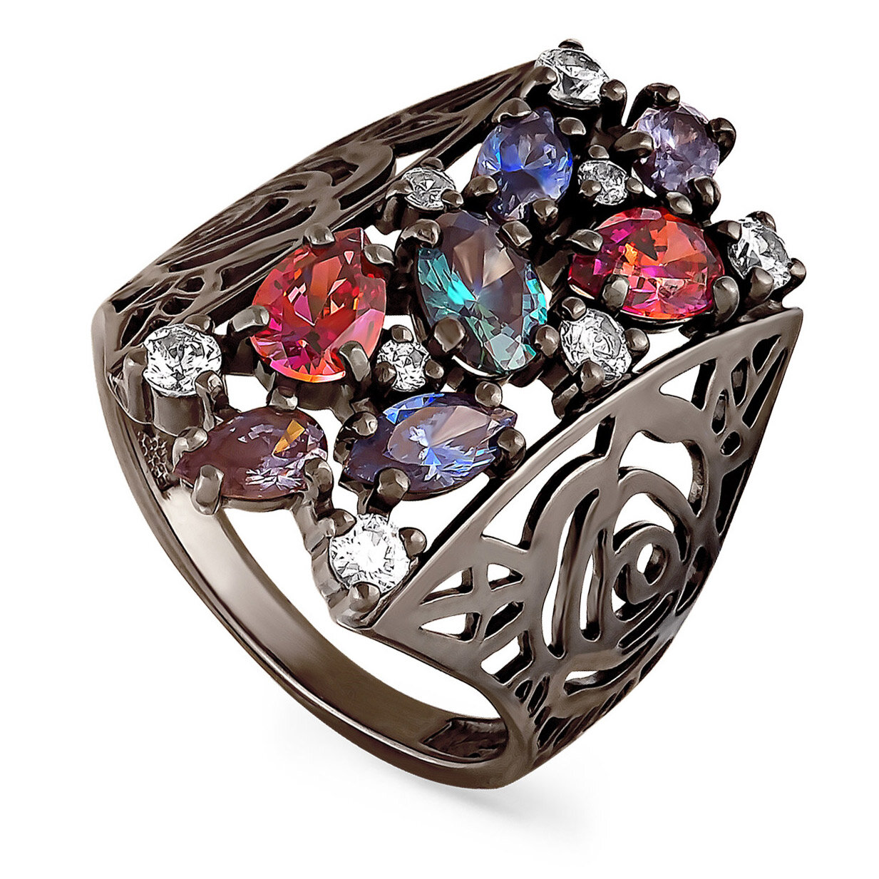 Кольцо, серебро, 925 проба, алпанит, фианит