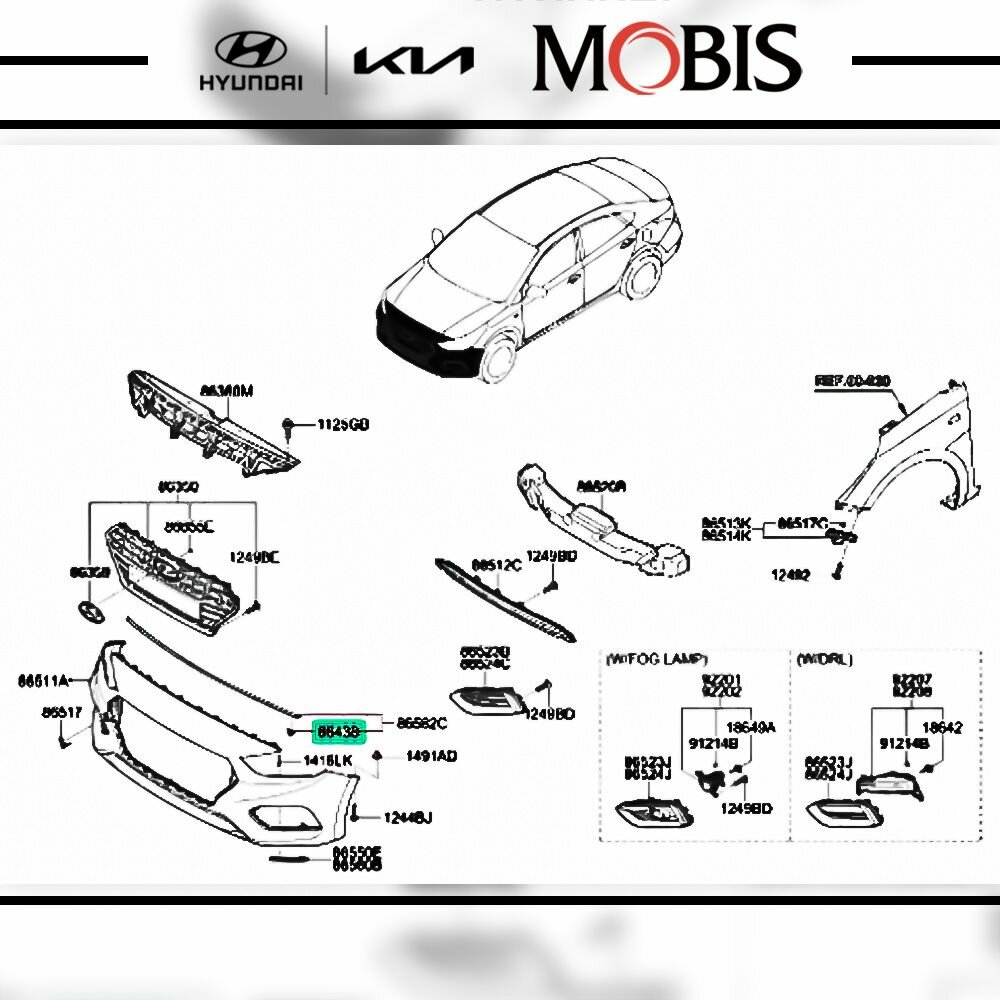 Клипса крепежная автомобиля 10шт. для Hyundai Solaris II 2017-2022, Elantra (AD) 2018-2020, Creta II 2021-, Gv70 2020-2024, Santa Fe IV 2018-, Sonata (LF) 2017-2019; KIA Ceed III 2018-2024, Seltos 2019-2021 / арт. 864380U700 / бренд MOBIS
