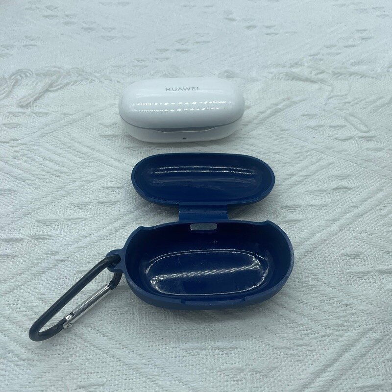 Силиконовый чехол для беспроводных наушников Huawei FreeBuds SE, прозрачный, с OPP-мешком и карабином, синий