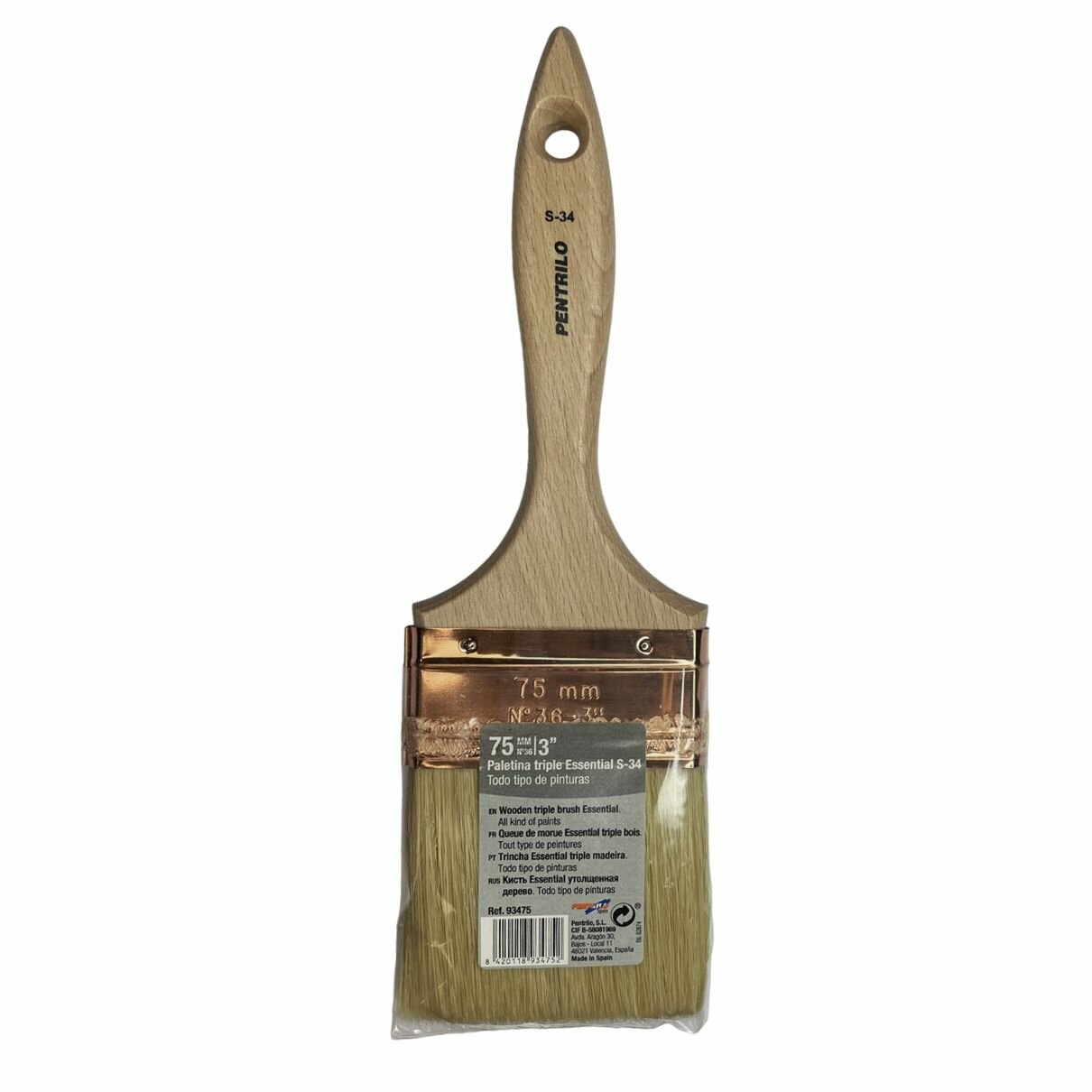 Кисть малярная 75 мм Pentrilo Essential, Дерево, Серия 34 (93475)