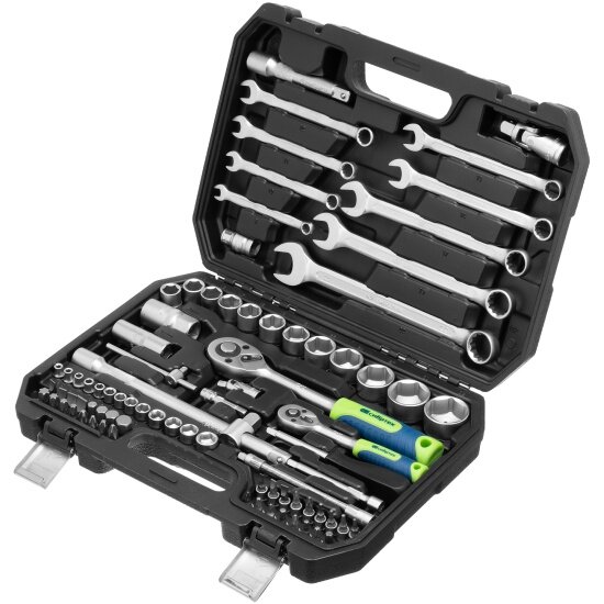 Сибртех Набор инструментов, 1/2", 1/4", пластиковый кейс, 82 предмета, , 13391