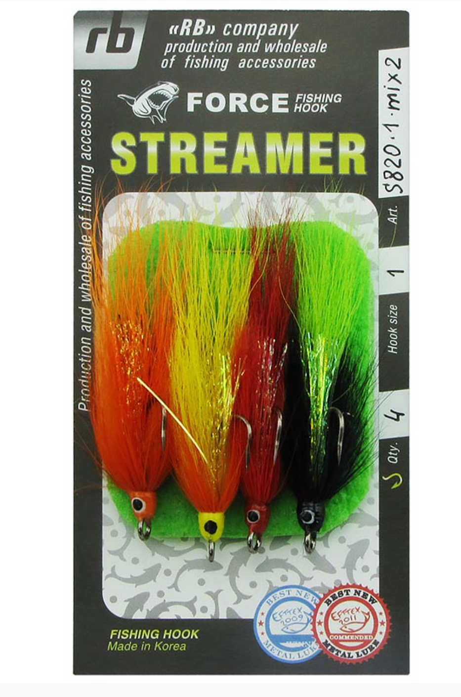Набор стримеров RB (Русская Блесна) №1 FORSE на двойнике S820-1-MIX2 (4 шт)