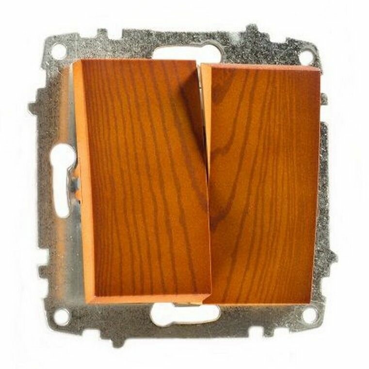 Выключатель (механизм) EL-BI Zena Vega Woodline двухклавишный без рамки темный орех/красное дерево с/п 609-012900-202