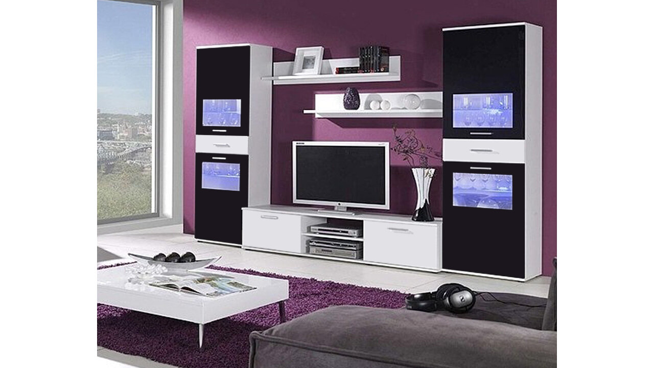 Гостиная Зара 5 Черный 0190 / Белый Фасадный 0101 NEW 300x42x180 см, черный, белый фасадный GOODFORM