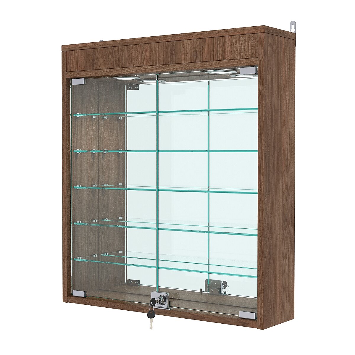 Витрина настенная №1-8А с зеркалом и подсветкой, Орех. Производитель товара - компания Westcom.