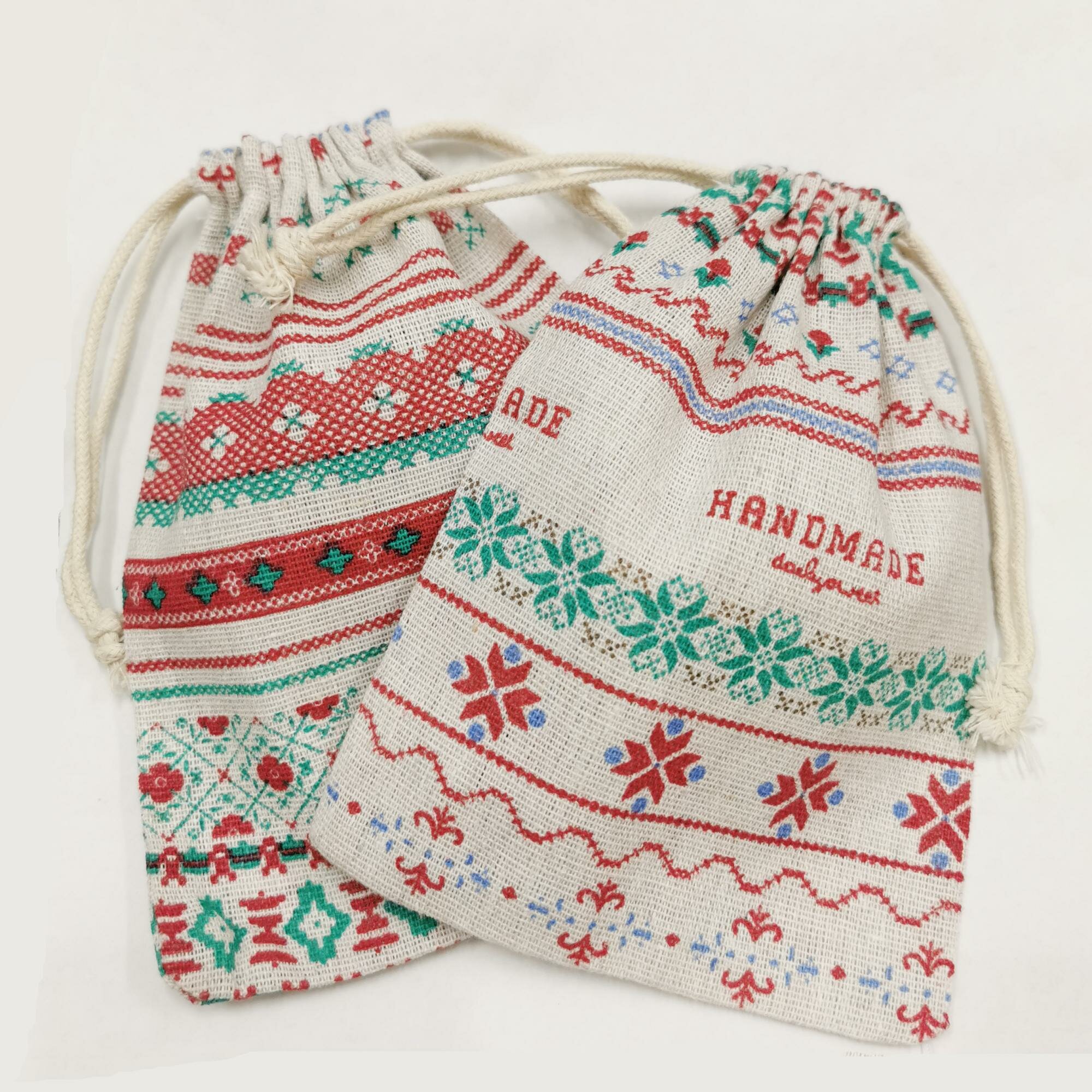 Мешочек хлопковый, 18х13см, Славянский узор, льняного цвета, 2 шт.