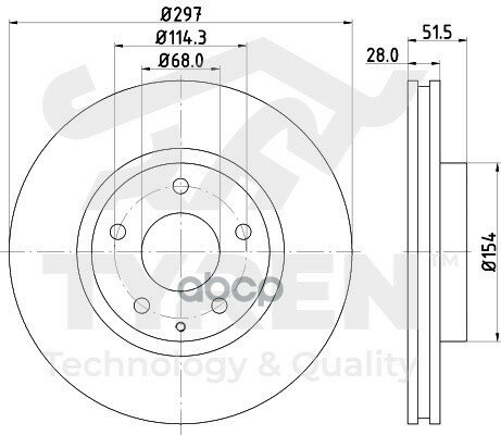 Диск тормозной, передний Mazda 6 III (GJ) 12>, CX>5 I, II 11> TYREN арт. TYR1014591