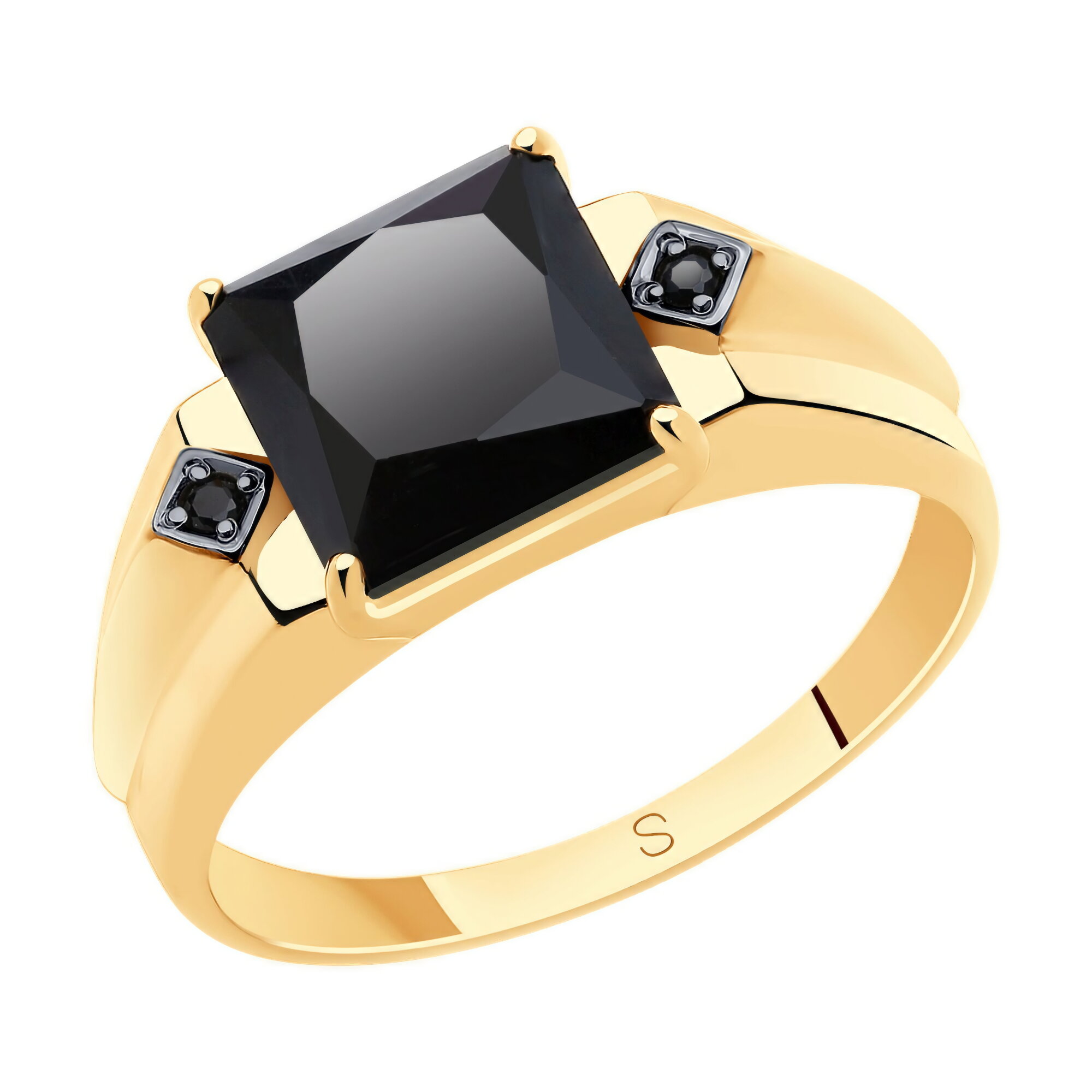 Печатка, красное золото, 585 проба, оникс, фианит