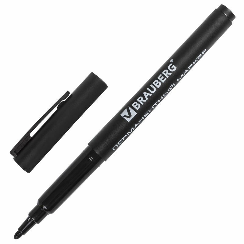 Маркер перманентный (нестираемый) BRAUBERG "CLASSICLine", черный, корпус тонкий, наконечник 1 мм (10 штук в упаковке)