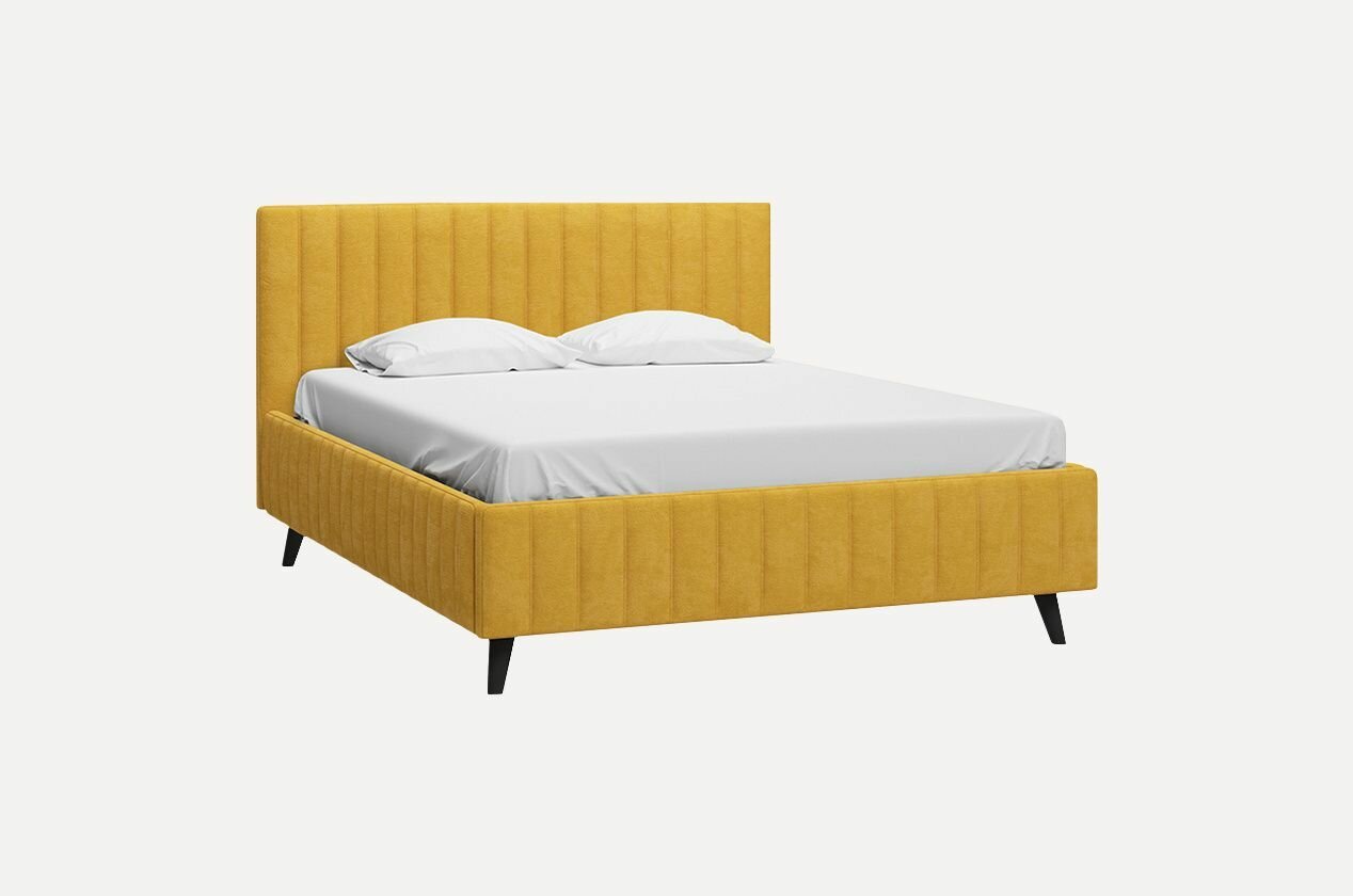 Кровать 180x200 двуспальная с подъемным механизмом, Divan.ru Маркфул 180 Велюр Горчичный, 213х195х110 см, велюр, желтая
