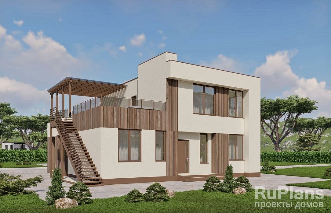 Двухэтажный дом с террасами и пятью спальнями (207 м2, 13м x 14м) Rg6392