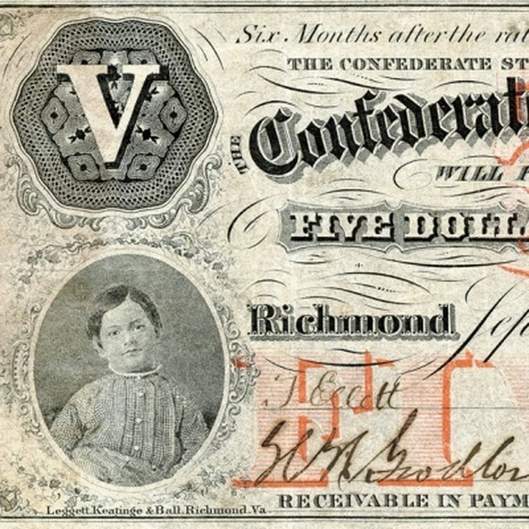 5 долларов 1861 Конфедерация Ричмонд, сувенирная копия, банкноты и купюры редкие коллекционные