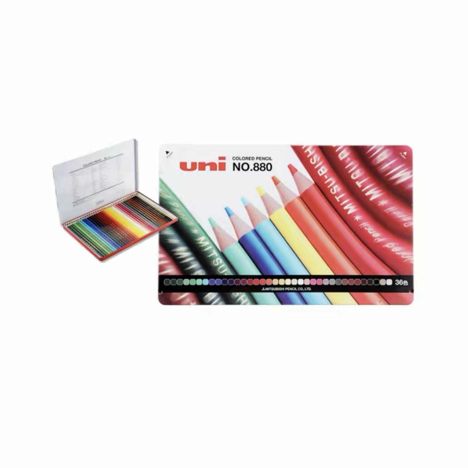 Карандаши цветные Uni Mitsubishi Pencil 880, 36 цветов, металлическая коробка