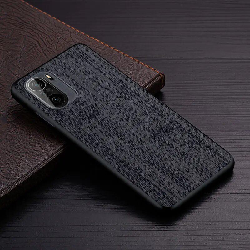 Черный кожаный чехол Poco F3 Pro 5G с узором
