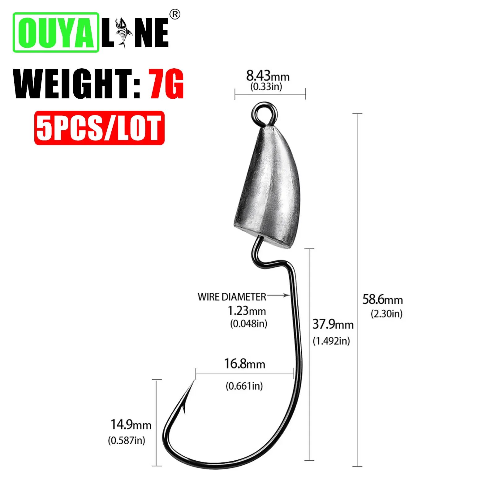 OUYALINE Пулевые джиг-головки из углеродистой стали 5 шт. 7g
