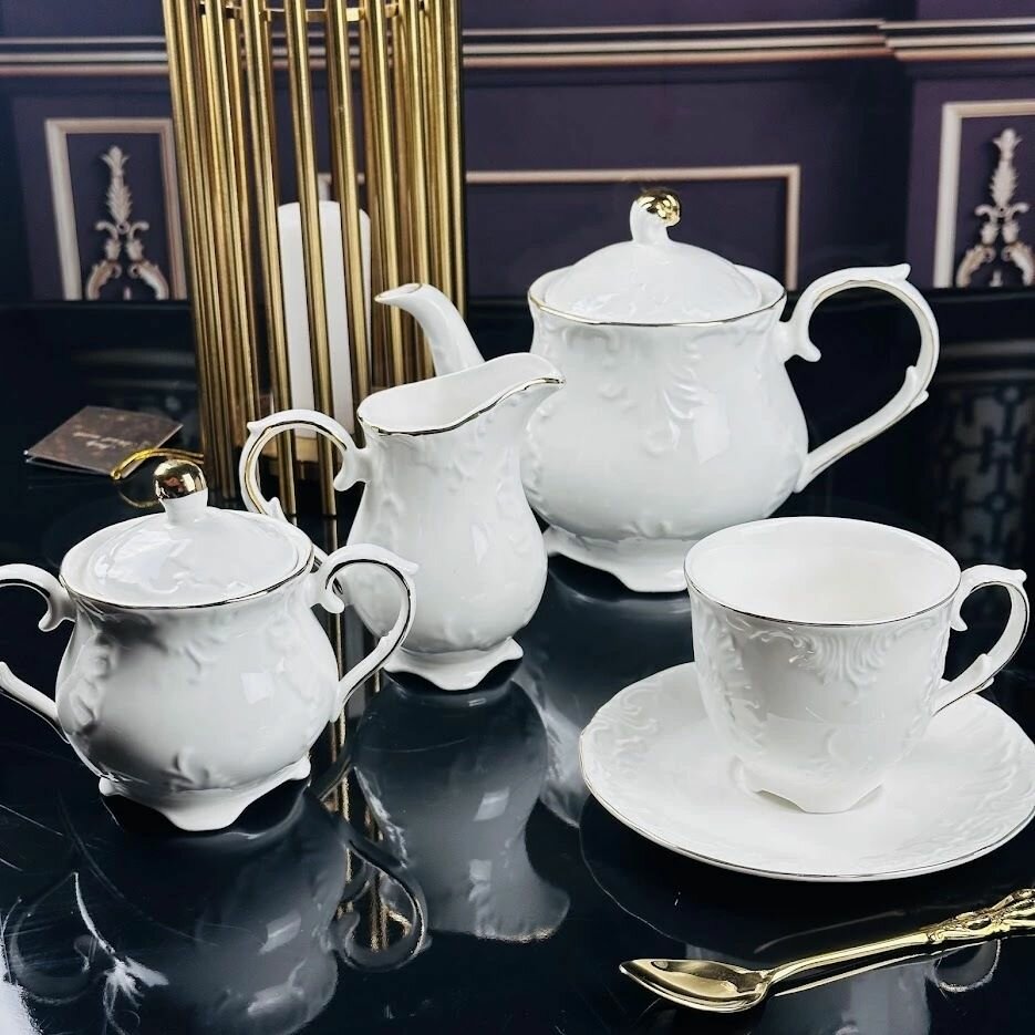 Чайный сервиз на 6 персон 14 предметов Lenardi Аврора Золото 200мл фарфор