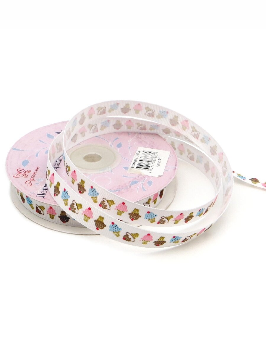 Лента декоративная Рукоделие принтованная, 25 м, цвет 01, полиэстер