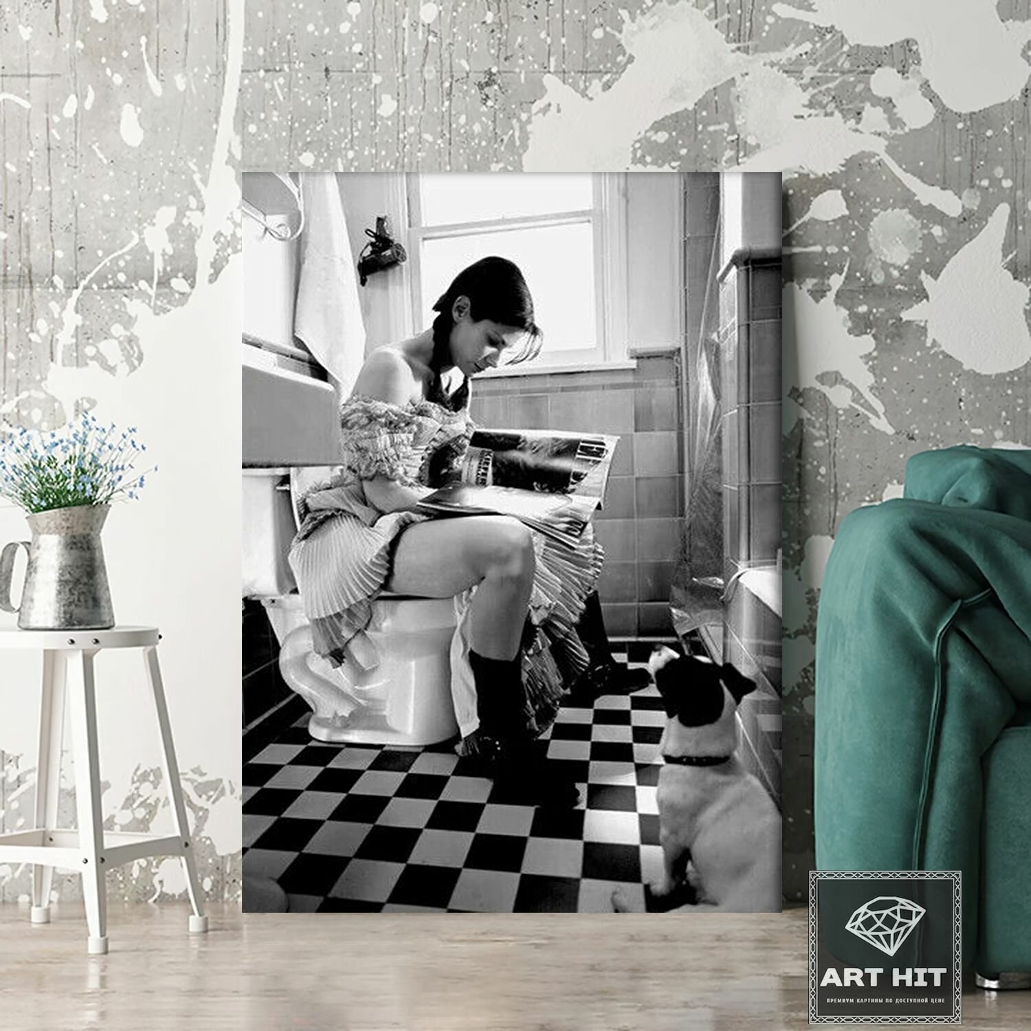 Картина в туалет девушка, ванную комнату, постер девушка, 40х60 см.