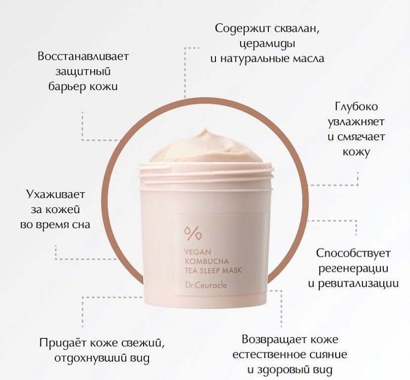 Dr.Ceuracle, веганская ночная маска с комбучей Vegan Kombucha Tea Sleep Mask, 100 мл