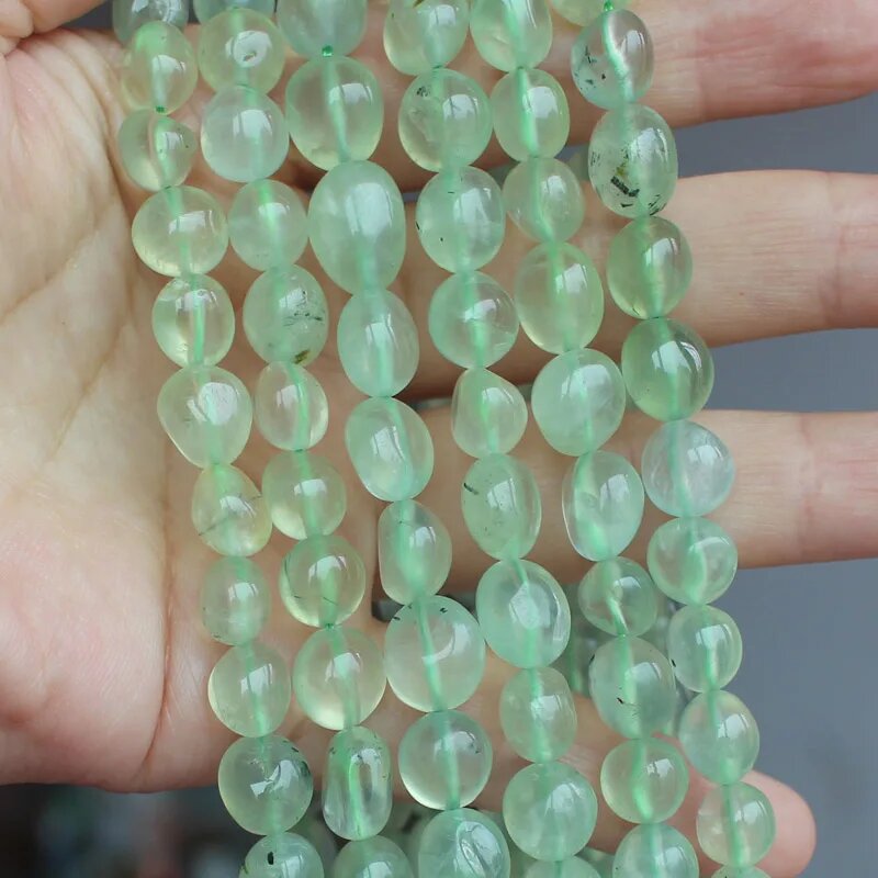 Бусины из морганита, пренита и ларимы 8-12 мм, 30-32 шт, Laerf Beads Изумрудный, Prehnite