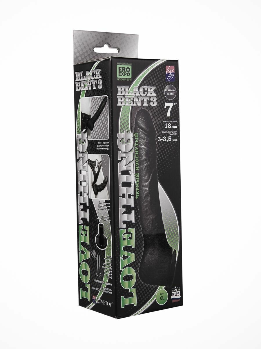 Насадка фаллическая 'BLACK BENT 3', черная, изогнутая, 22см, ПВХ