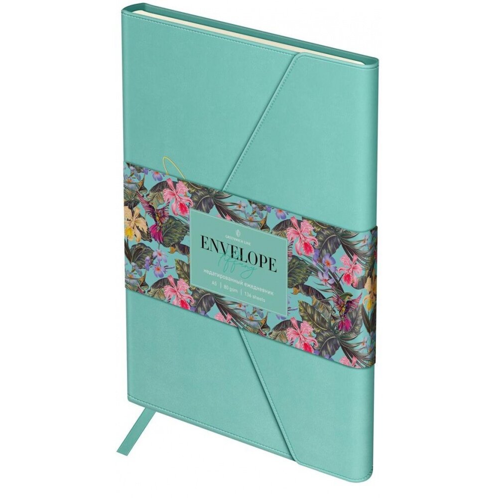 Greenwich Line® DuA5_18945 Ежедневник недатированный, а5, 136л, твердый переплет, кожзам, greenwich line envelope. tiffany, на кнопке