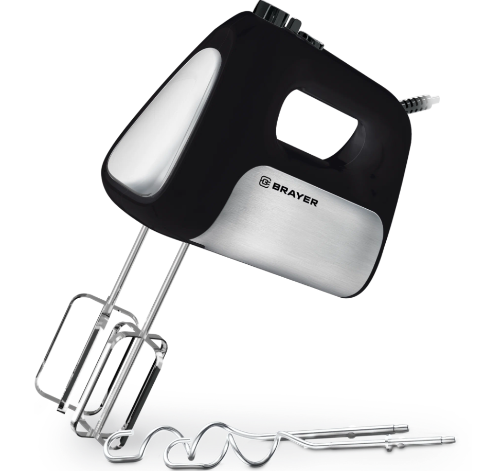 Миксер Brayer 1303BR-BK, 500 Вт, 5 скорост, 2 венчика, 2 насадки для замеса, Turbo