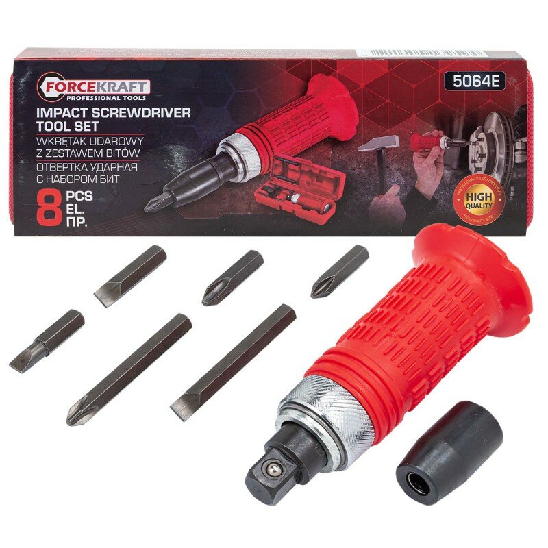 Отвертка ударная с набором бит, 8 предметов FORCEKRAFT