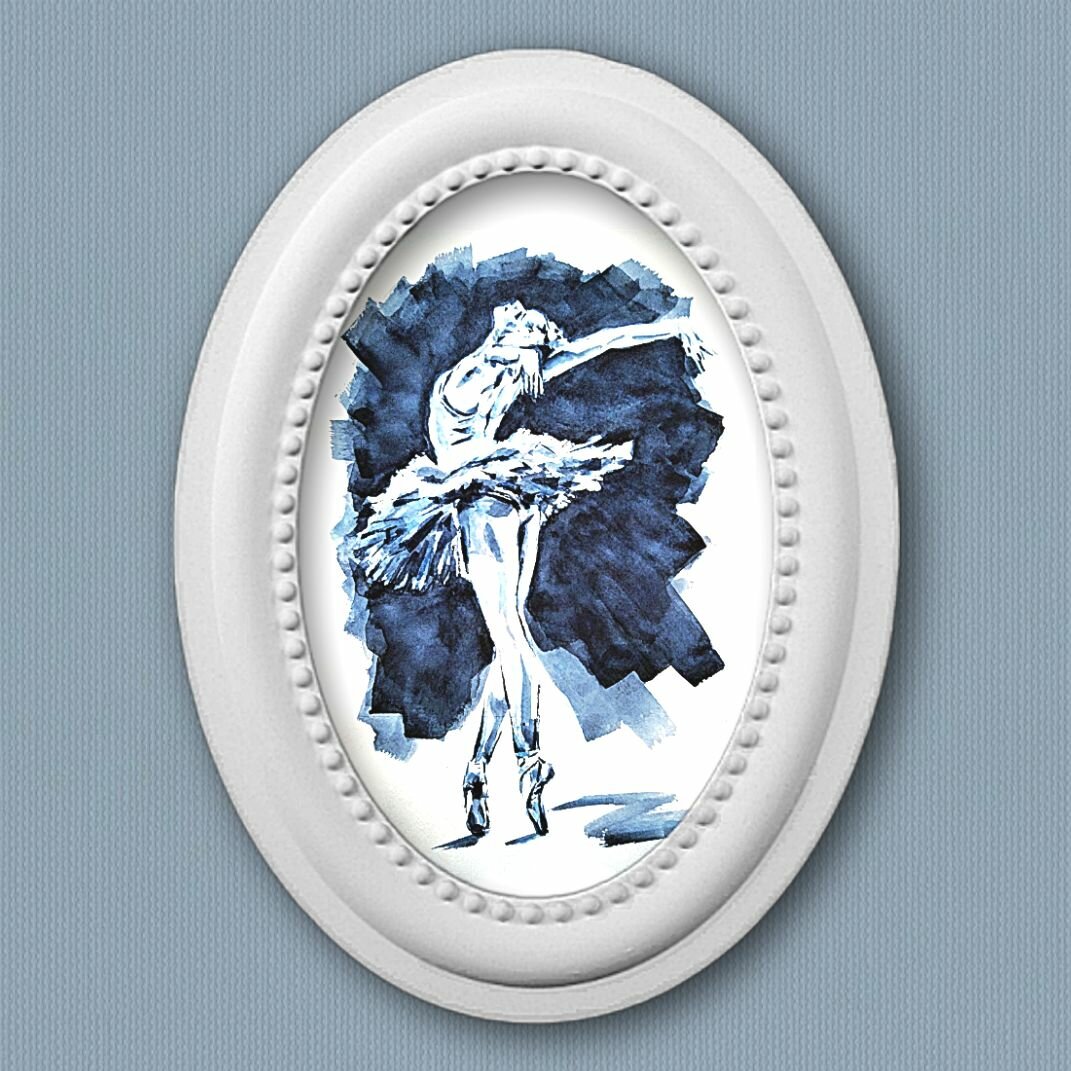 Картина "Балерина". Акварельный авторский принт в гипсовой раме ручной работы винтажная картина панно