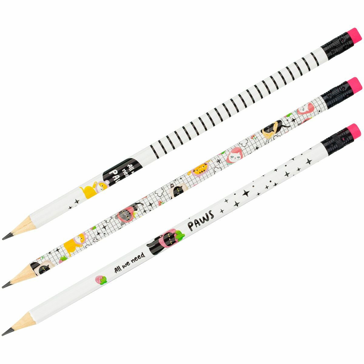 Карандаш чернографитный MESHU Cat paws (НВ, заточенный, с печатью, с ластиком), туба (MS_58140), 28шт.