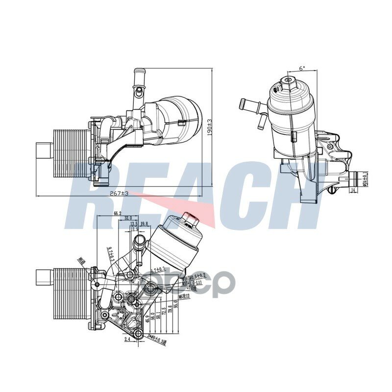 Радиатор масляный CHEVROLET AVEO (T300) (11-) CRUZE (J300 J305 J308) (09-) OPEL ASTRA J (09-) REACH арт. 24-11067