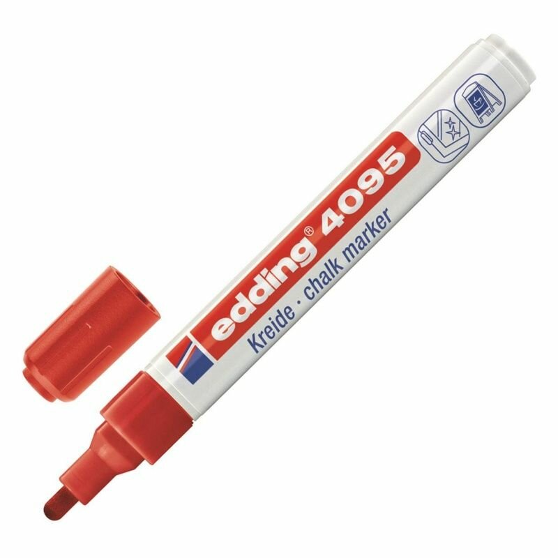 Маркер стираемый edding для окон, стекла и досок на меловой основе, 2-3 мм, красный (E-4095/2)
