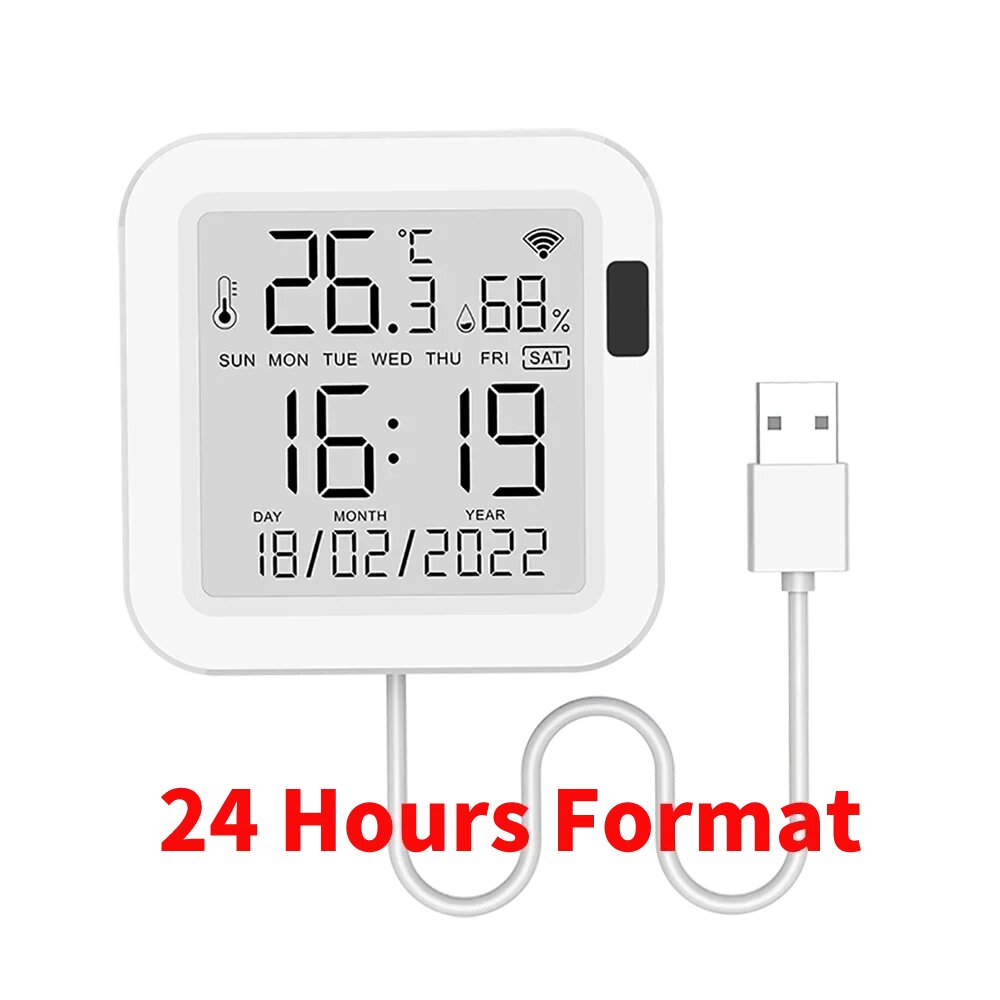 Умный Wi-Fi датчик температуры и влажности Tuya, питание от USB, дисплей с подсветкой, приложение Smart Life, совместимость с Alexa и Google Home