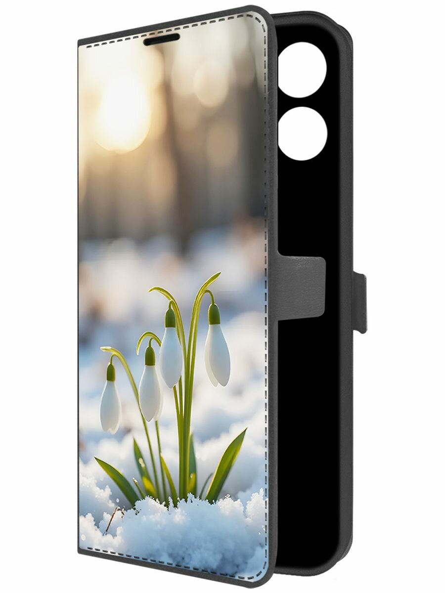 Чехол-книжка Krutoff Eco Book для Realme Note 50 Подснежники (черный)