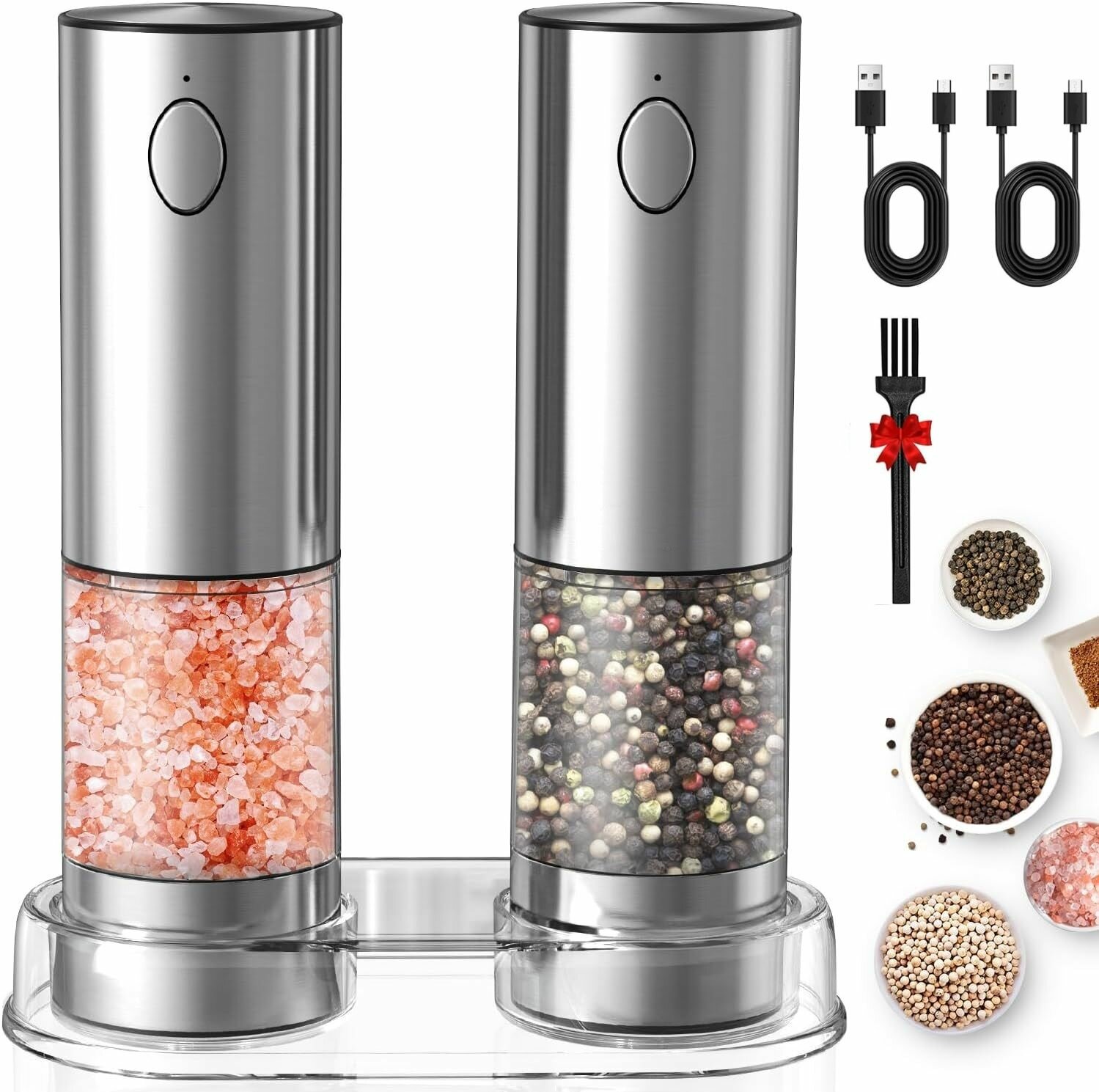 Электрическая мельница для специй с керамическим механизмом и подсветкой для удобного измельчения соли и перца