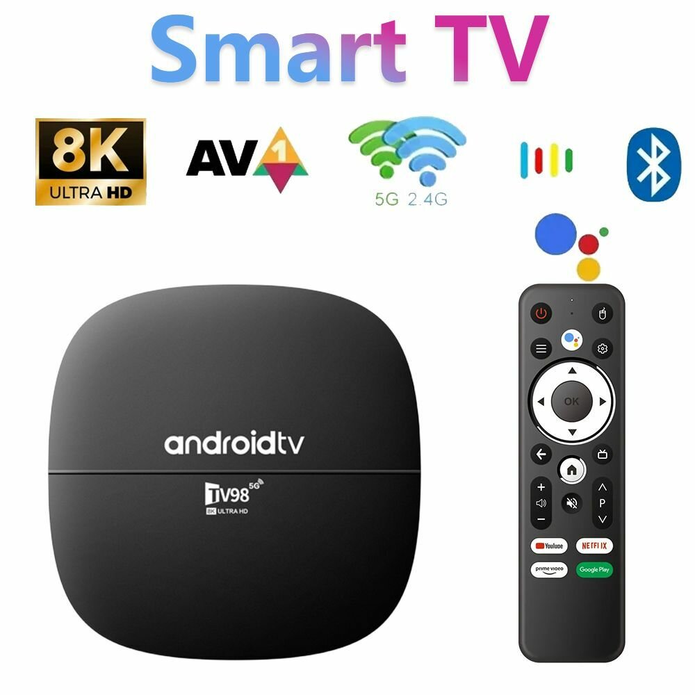 TOP7 Медиаплеер TV98 ATV Android, 8 ГБ/128 ГБ, Bluetooth, Wi-Fi, черный
