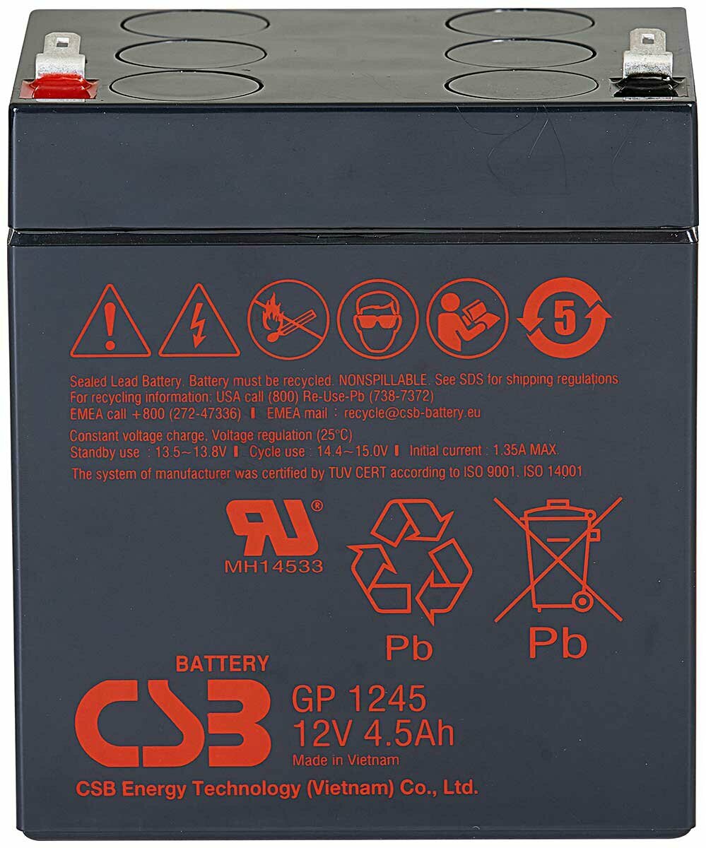 Аккумуляторная батарея для ИБП CSB GP1245 (12В, 4.5Ач) клемма F1