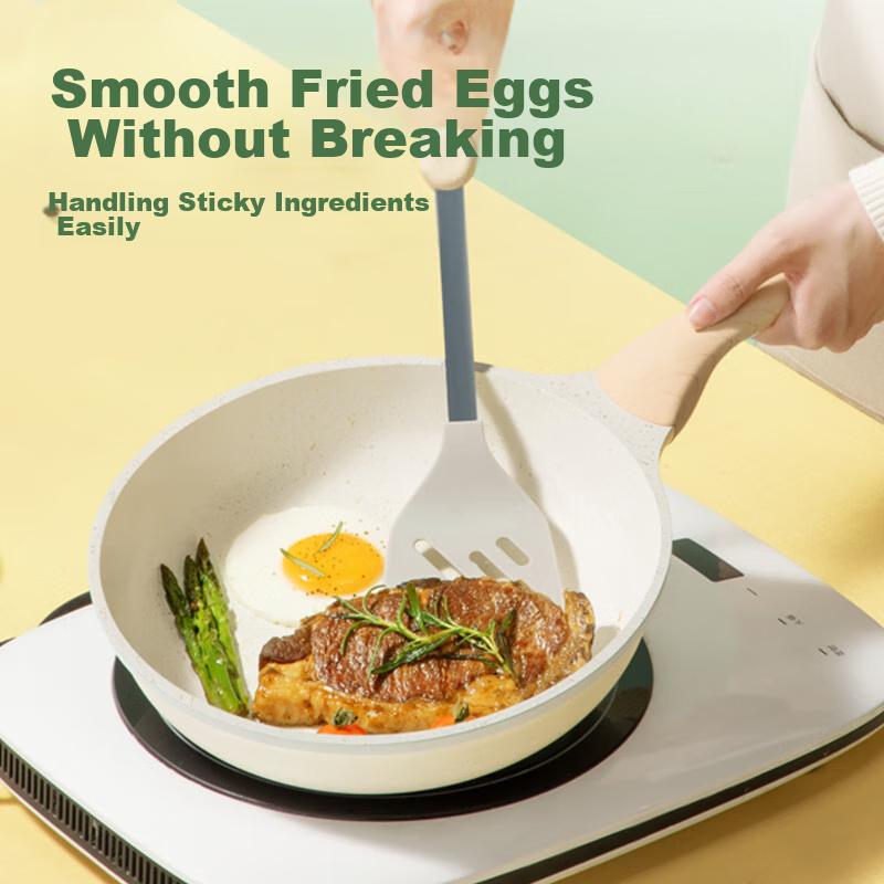 Chuidahuang Non-Stick Frying Pan, Flat Bottom Pan, Maifanshi Color, Low Smoke, White, 24cm, Compatible with Induction Cookers