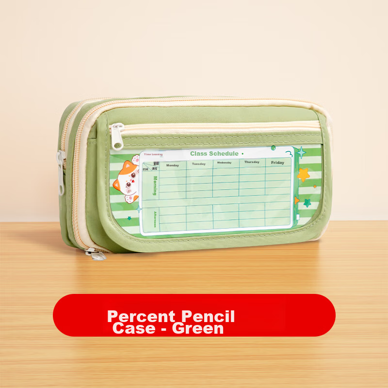 [SHIGUANGXUE] Green Pencil Case, Large Capacity Stationery Box for Elementary School Students, Multi-Layered Storage, Multifunctional, High Aesthetic Value, Simple Canvas Pencil Case, Stationery Bag for Boys And Girls