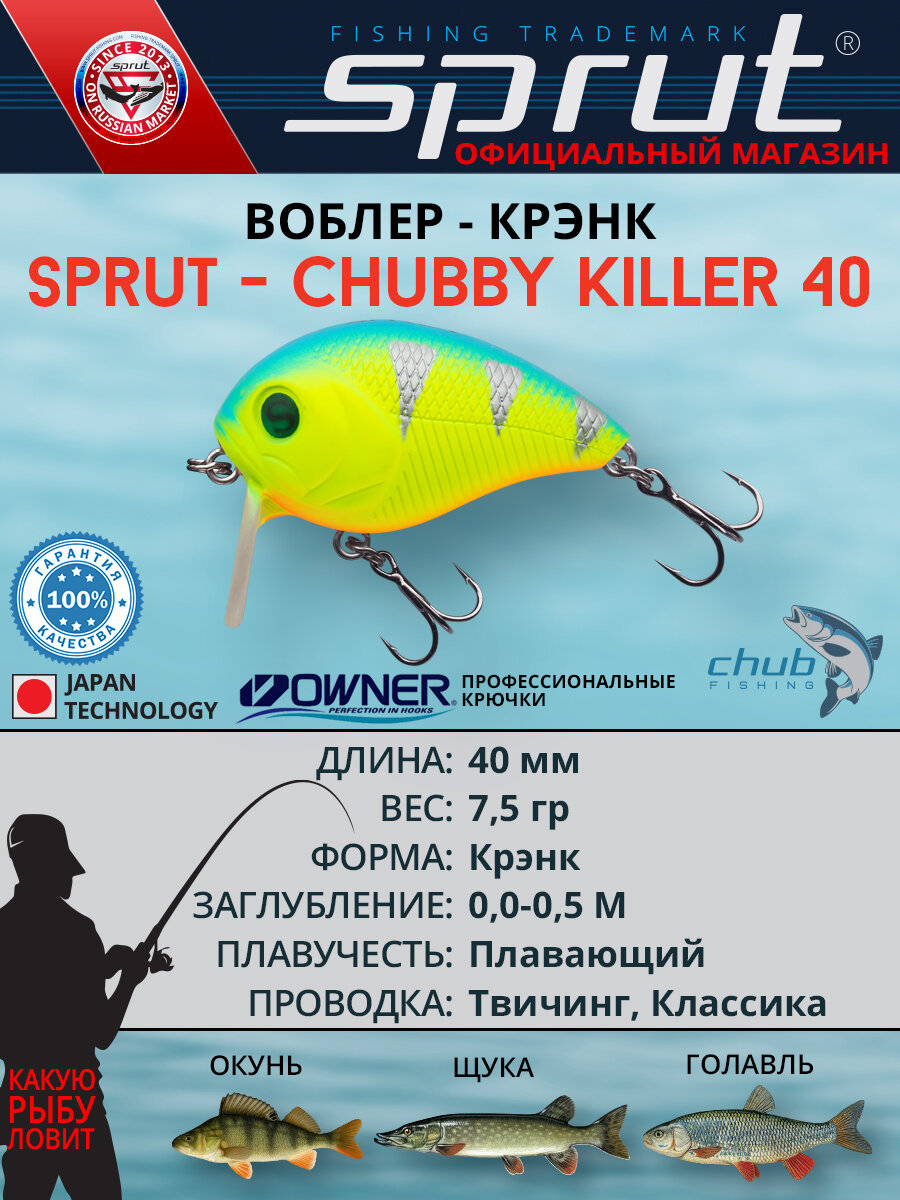 Воблер Sprut Chubby Killer Floating/40mm/7,5g/0,0-0,5/LBP