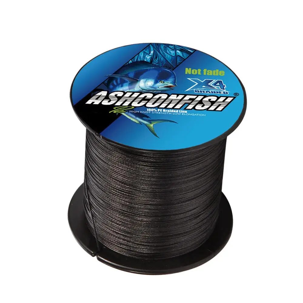 Плетеная рыболовная леска Ashconfish 4 нити 0,06-0,55 мм Черный, 500M-0.08mm-4LB, never faded BLack