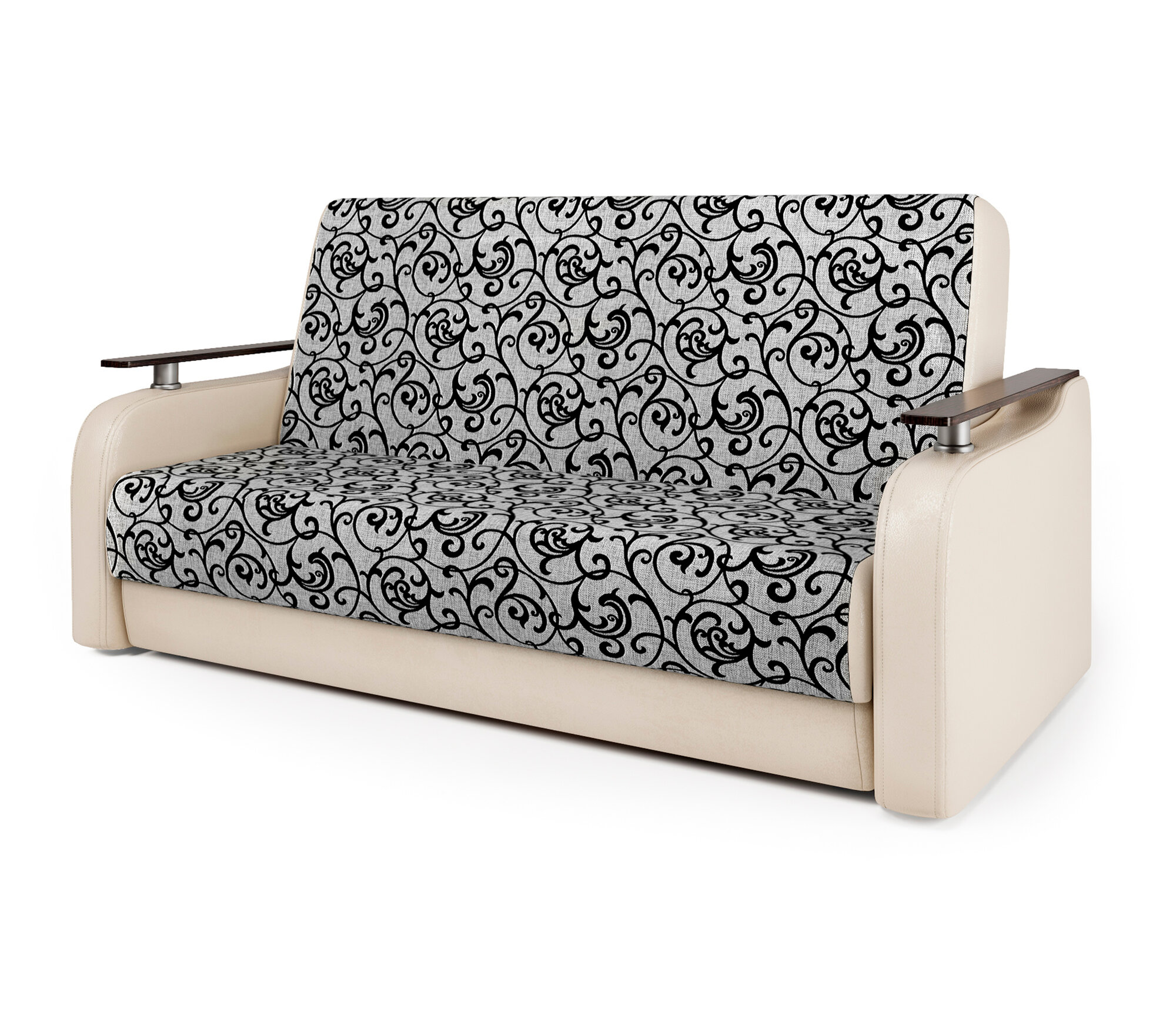 Диван-кровать Шарм-Дизайн Грант Д 120х190 см, диван раскладной, книжка, экокожа бежевый и шенилл узоры