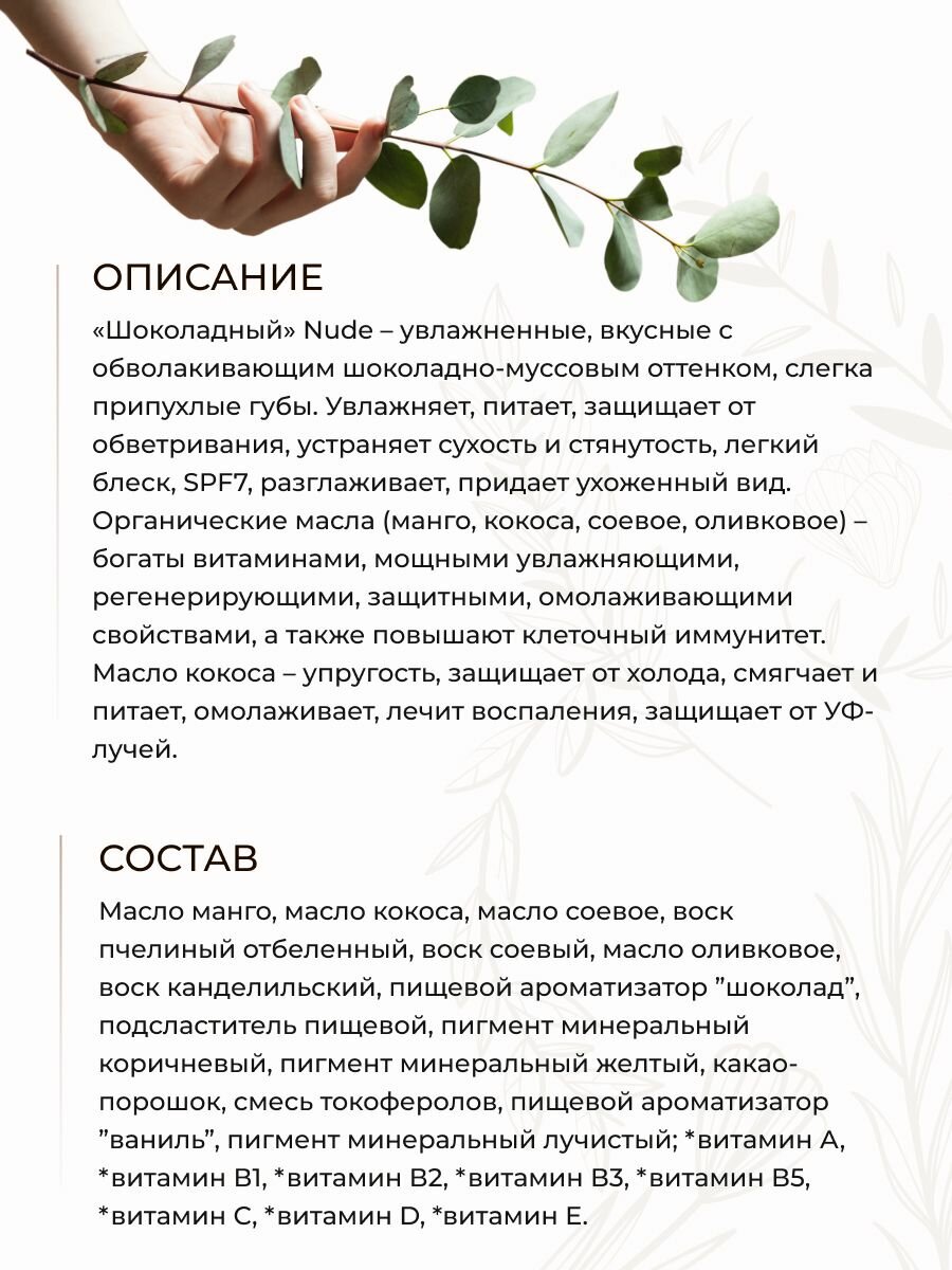 (2шт) Бальзам для губ, помада, румяна Шоколад, Шоколадно-муссовый оттенок, 12 г