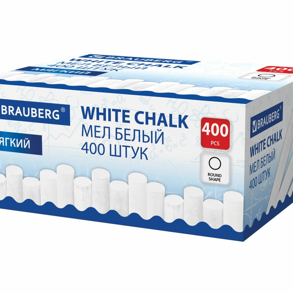Мел белый Brauberg, круглый мягкий, 400шт, картонная упаковка (272770)
