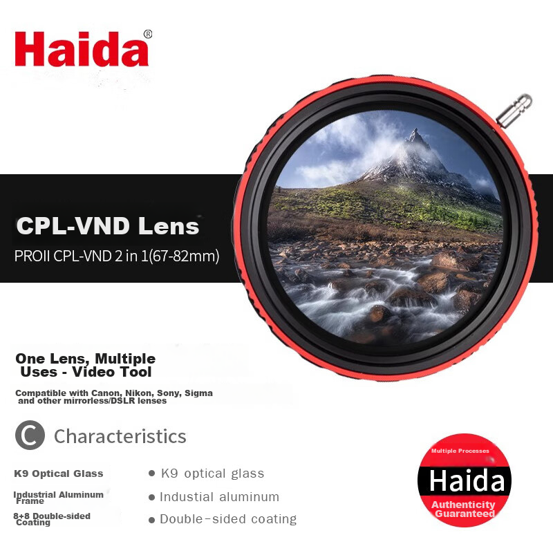 Haida PROII 72mm CPL Polarizing Filter - VND Adjustable Neutral Density Filter, Two-In Filter, 3-7 Stops Adjustable ND8-128, Double-Sided Multi-Layer Coated Filter