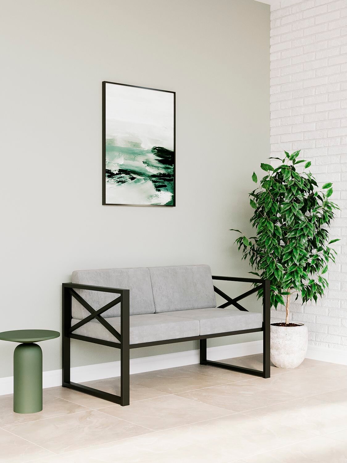 Диван Лофт 130 см, в офис, в прихожую, велюр Velutto 51