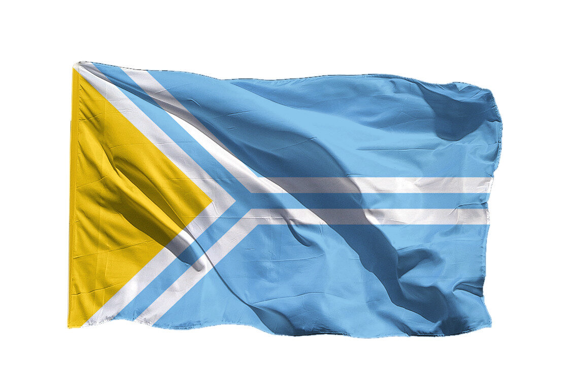 Флаг Тывы - Республики Тыва на шёлке, 70х105 см - для ручного древка