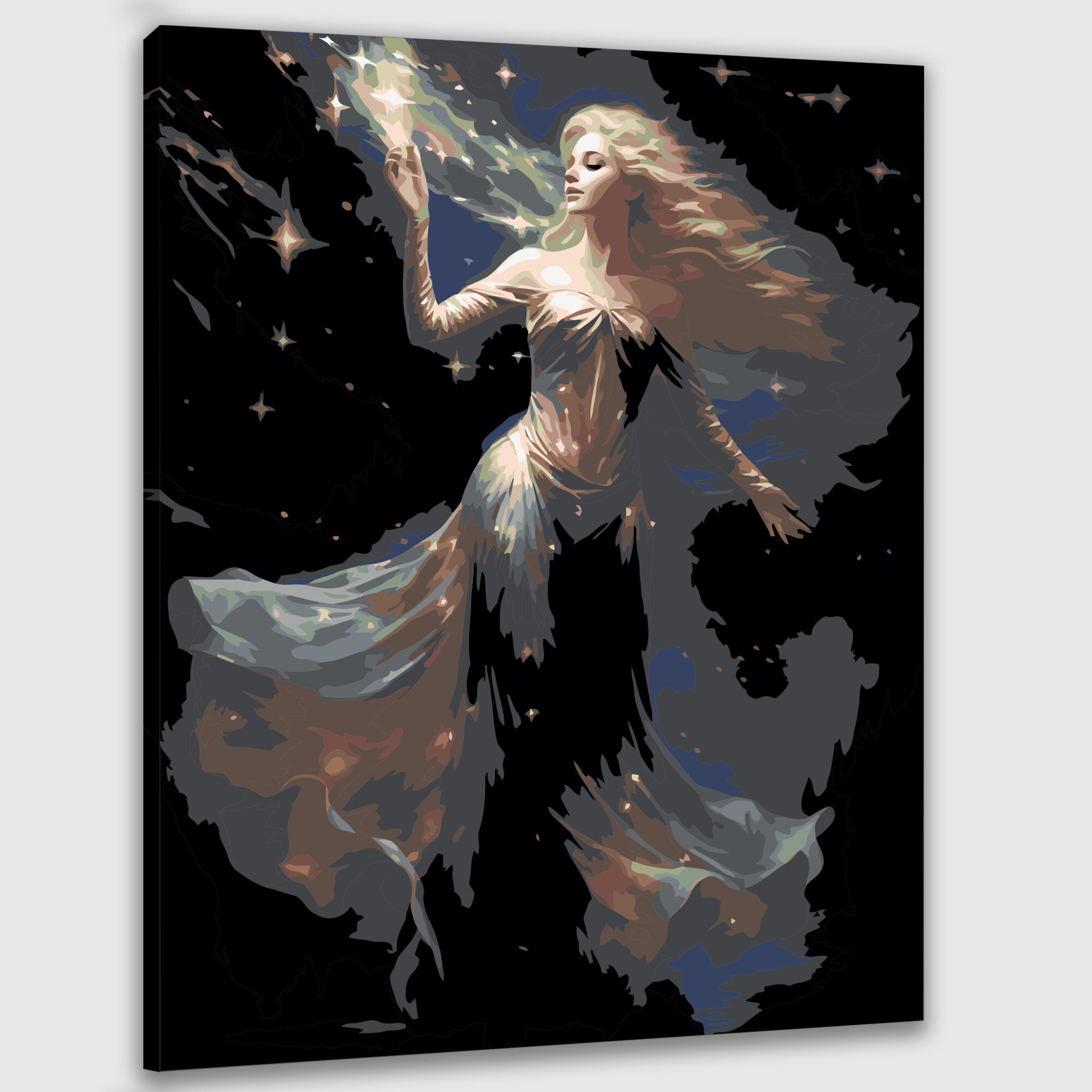 Картина по номерам 40x50 см, картина, масло, девушка, волосы, платье, танец, ночное небо